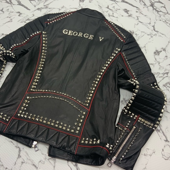 George V | Jackets & Coats | Mens Black Motorcycle Lambskin Genuine ...
